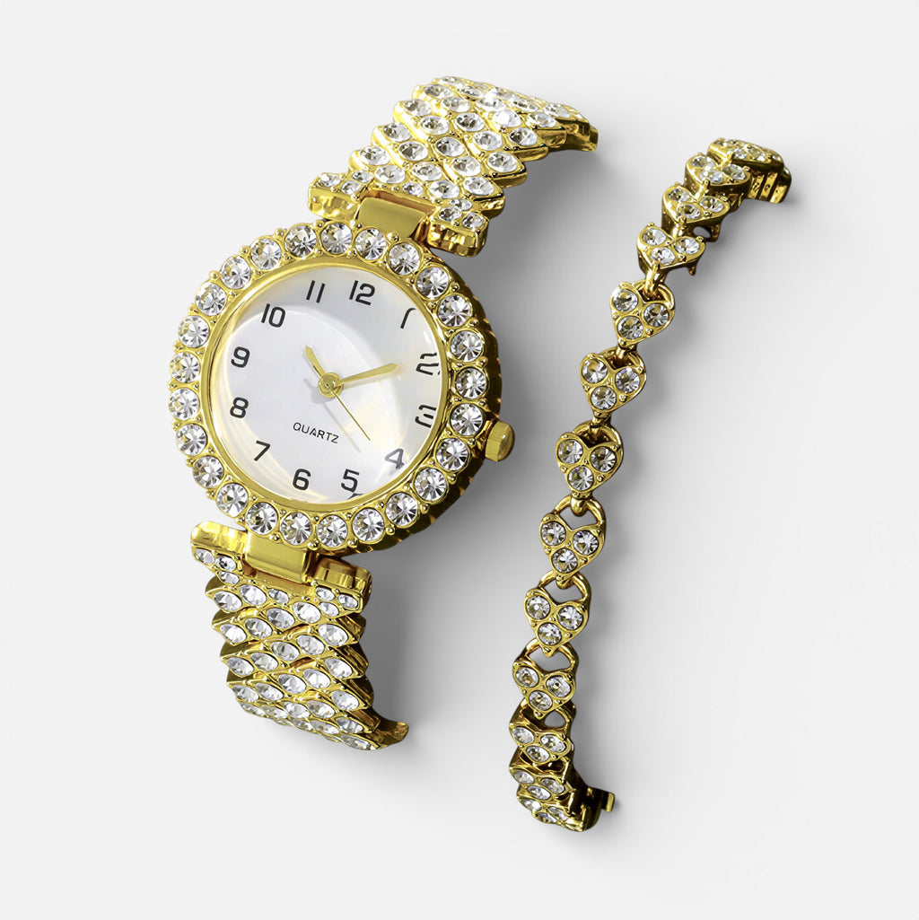 Crystal Tone Watch & Heart Bracelet Set – Swift & Co